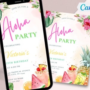 Aloha Birthday Invitation Template Tropical Party Invite Hawaii Party ...