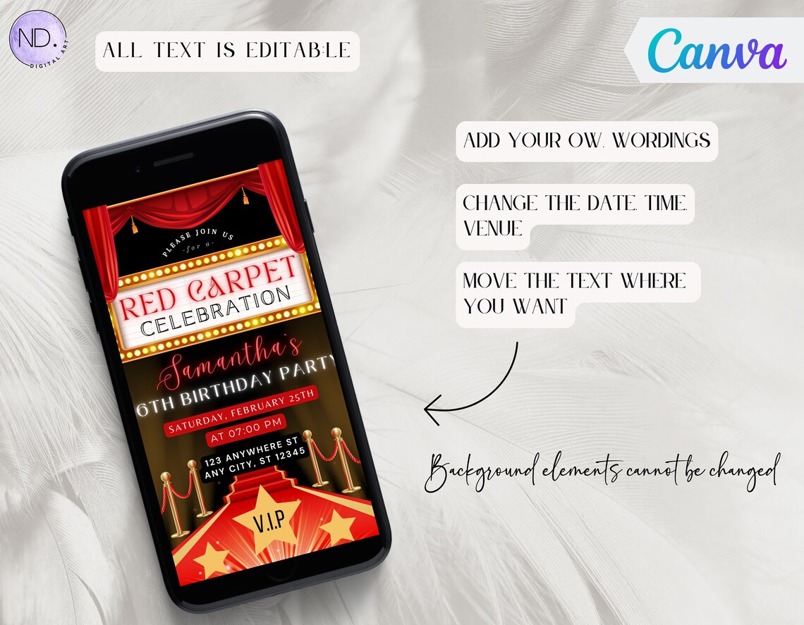 EDITABLE VIP Pass Birthday Invitation, Red Carpet Invitation, Hollywood ...