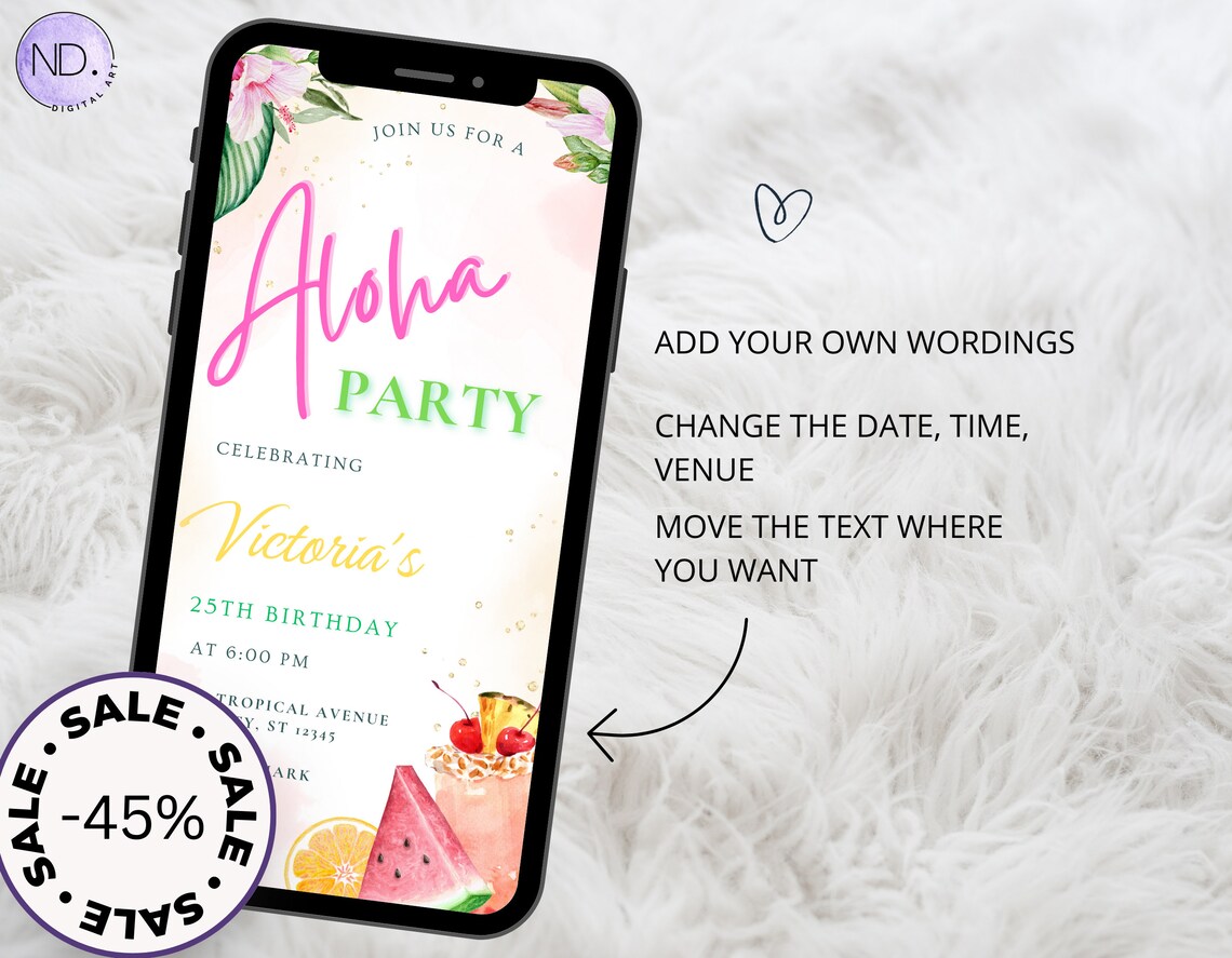 Aloha Birthday Invitation Template Tropical Party Invite Hawaii Party ...