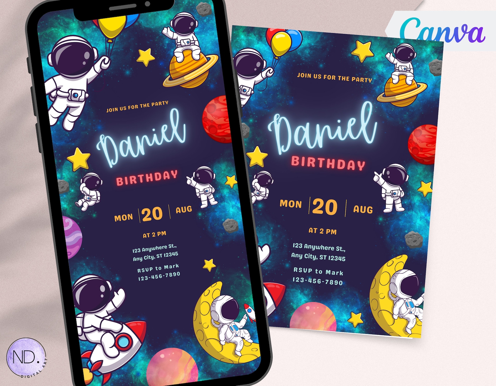 Outer Space Birthday Invitation Template Astronaut Invite Galaxy ...