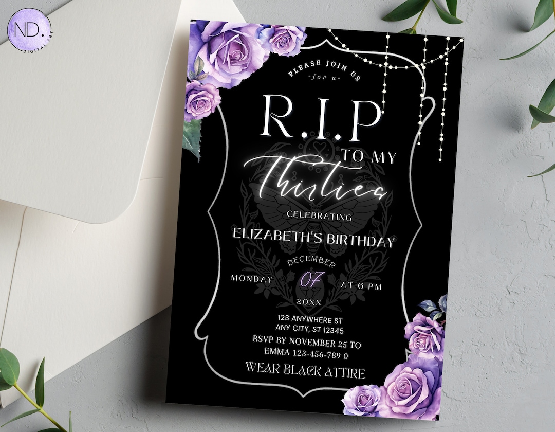 RIP to My Thirties Birthday Invitation, Mystical Party Invite, Canva ...
