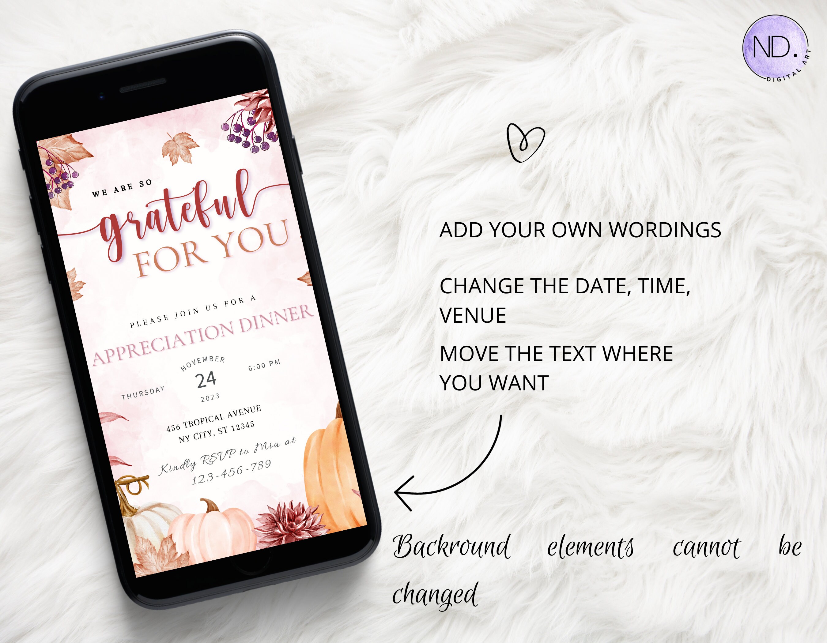 Editable Fall Appreciation Invitation, Grateful for You Thanksgiving ...