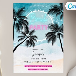 Editable Beach Party Invitation, Beach Birthday Party Invite, Summer ...