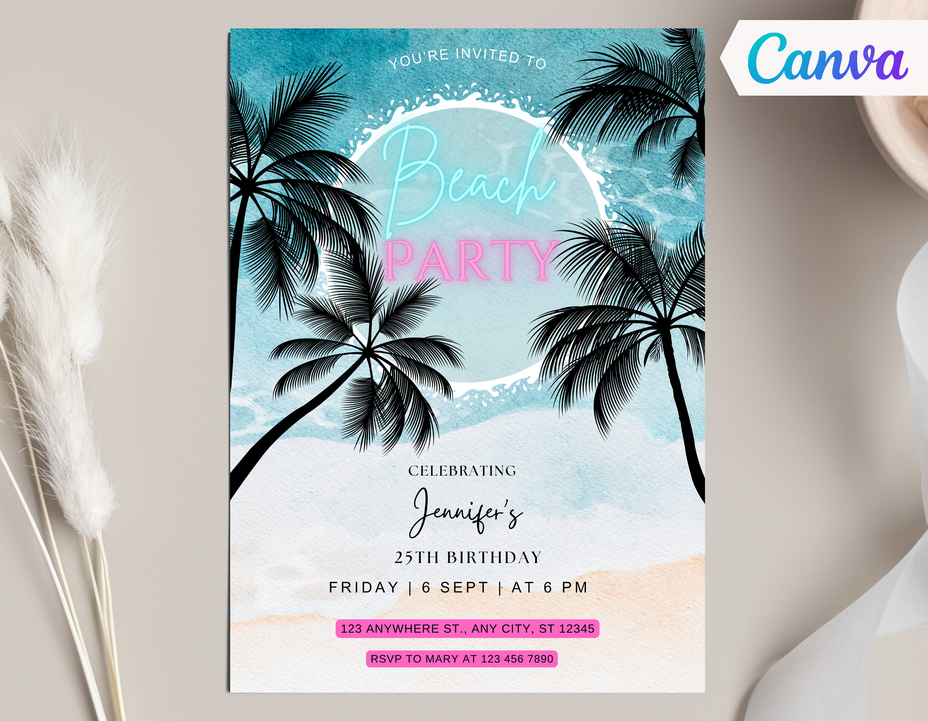 Editable Beach Party Invitation, Beach Birthday Party Invite, Summer ...