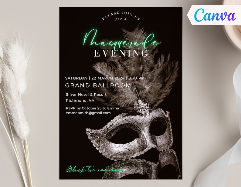 Editable Masquerade Party Invitation, Masquerade Birthday Invite ...