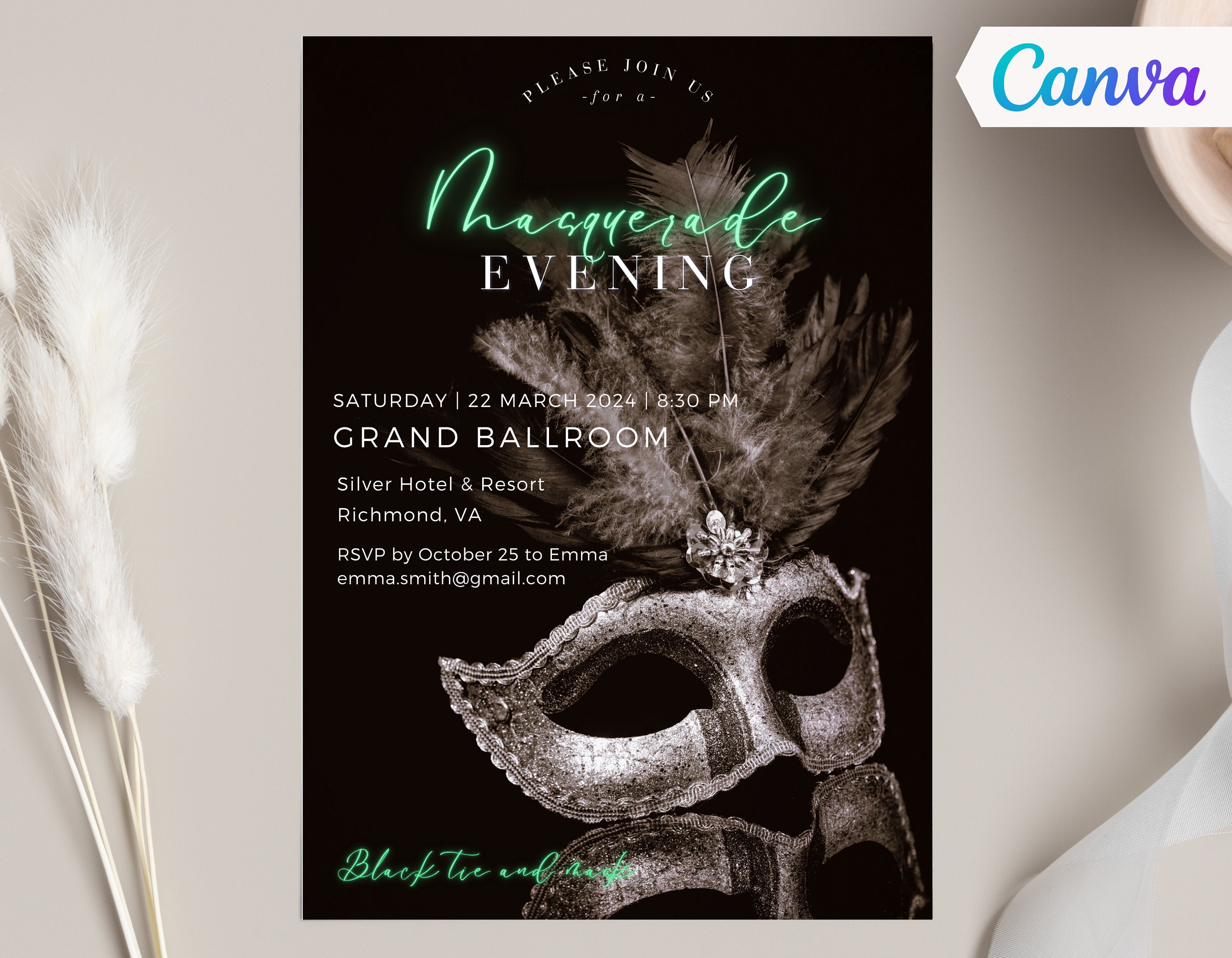 Editable Masquerade Party Invitation, Masquerade Birthday Invite ...