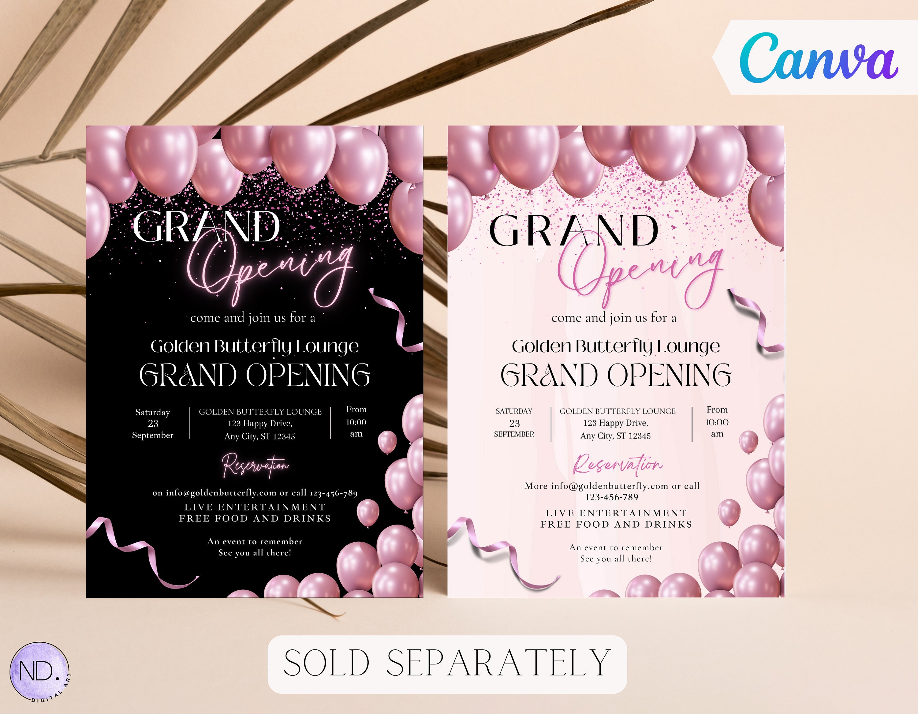 Pink Balloons Grand Opening Invitation, Editable Canva Template ...