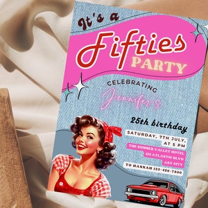 Editable Fifties Birthday Party Invitation, Pin up Style (digital Download) - Etsy