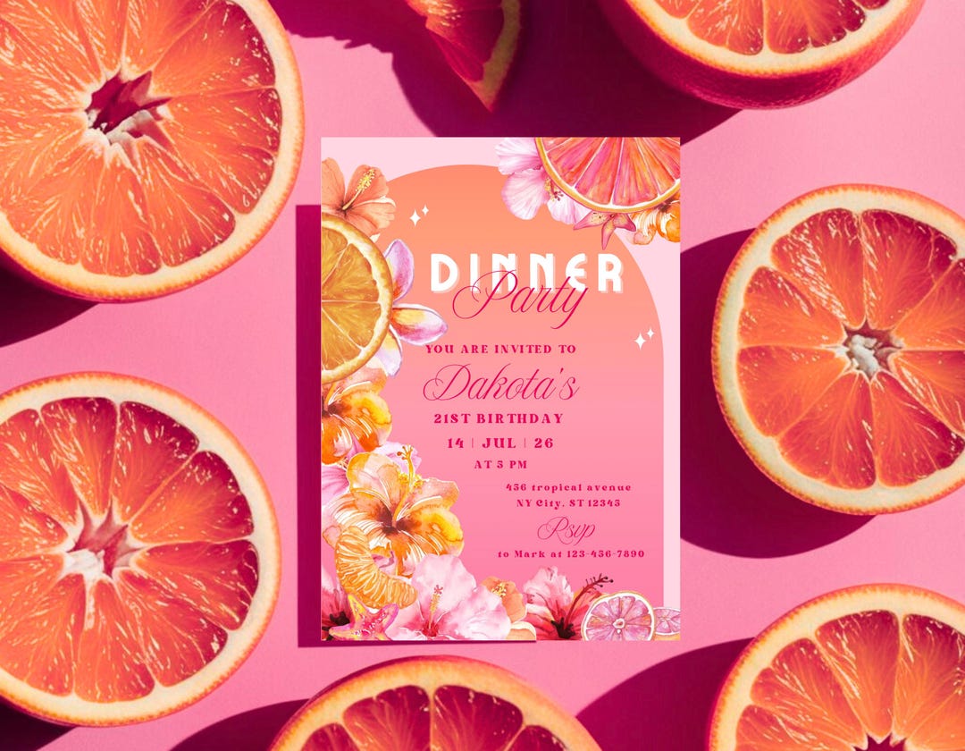 Summer Sunset Dinner Party Invitation, Pink & Orange Invite, Digital ...