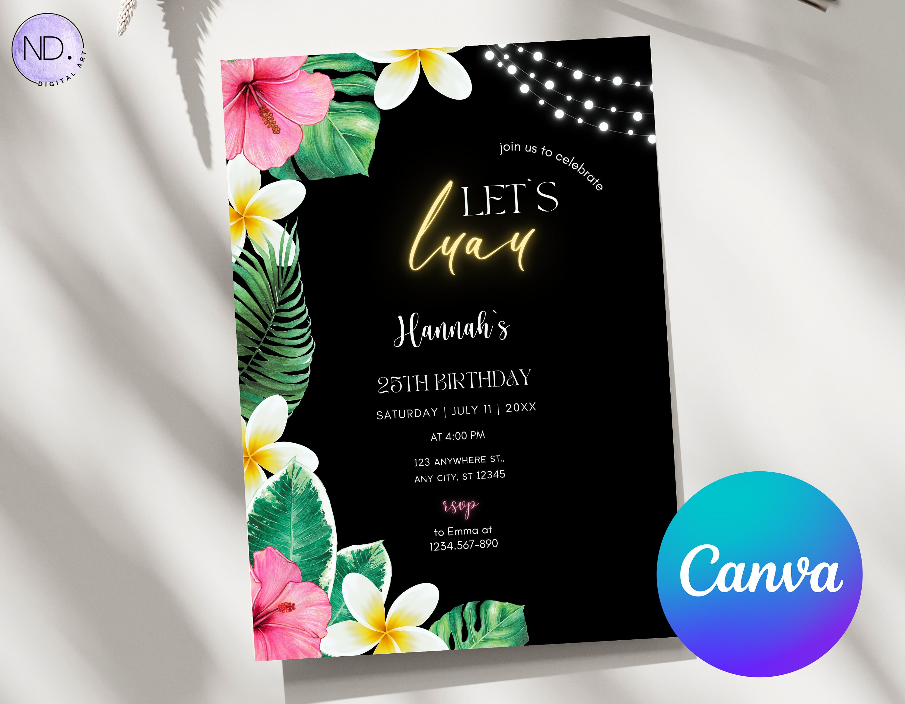 Editable Luau Birthday Party Invitation, Colorful Tropical Party Invite ...