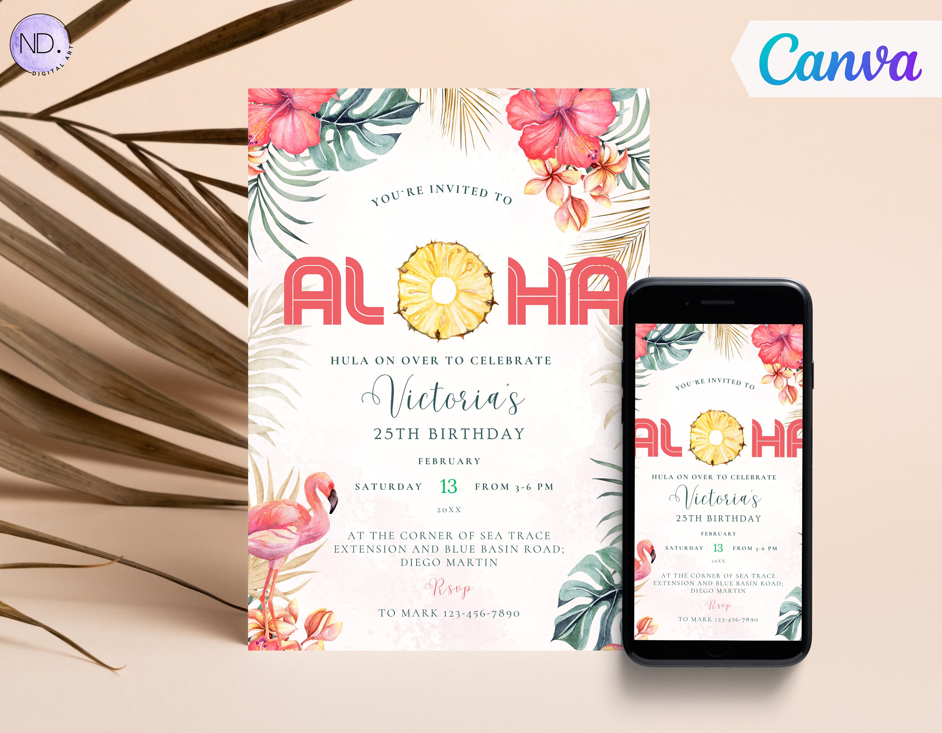 Editable Aloha Birthday Invitation, Hawaiian Birthday Invitation ...