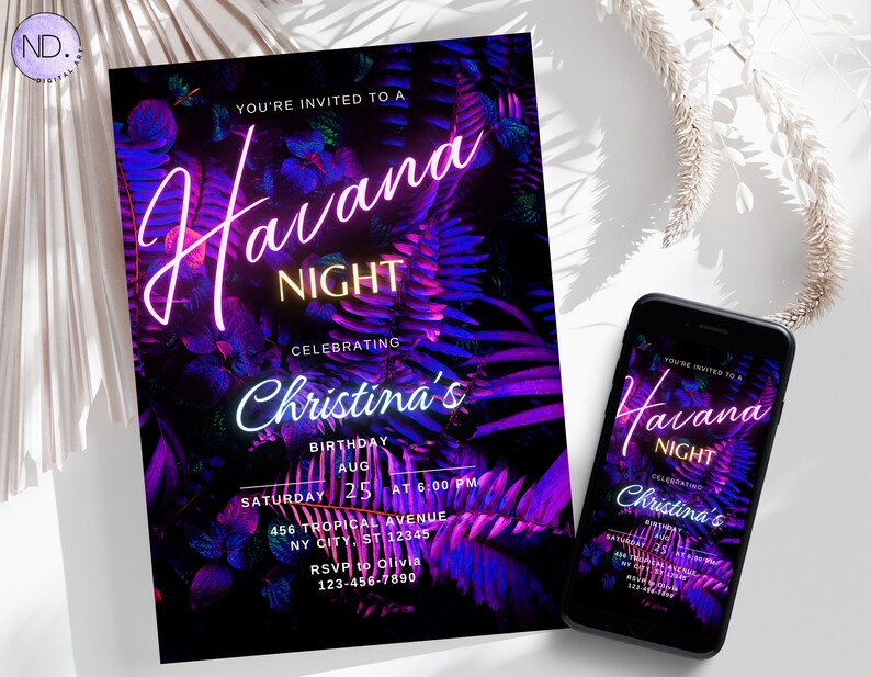 Editable Havana Night Invitation Havana Nights Invite Tropical Nights ...