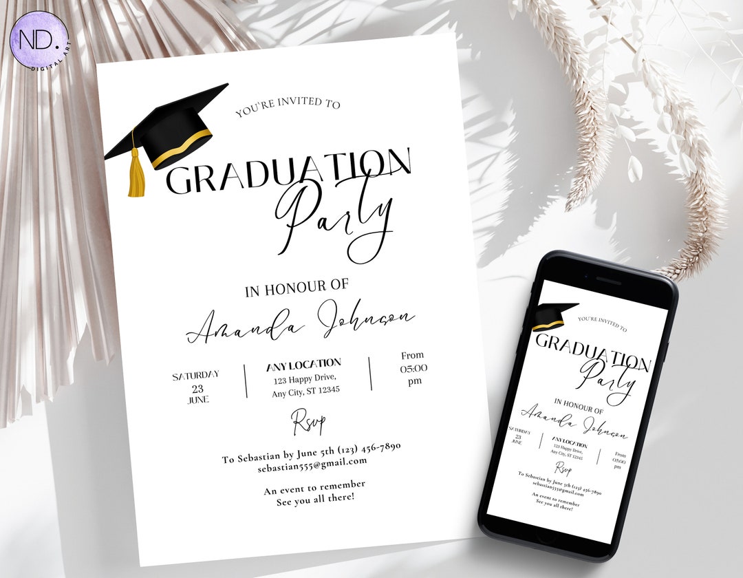 Editable Graduation Party Invitation, Minimalist Canva Template (5x7 ...