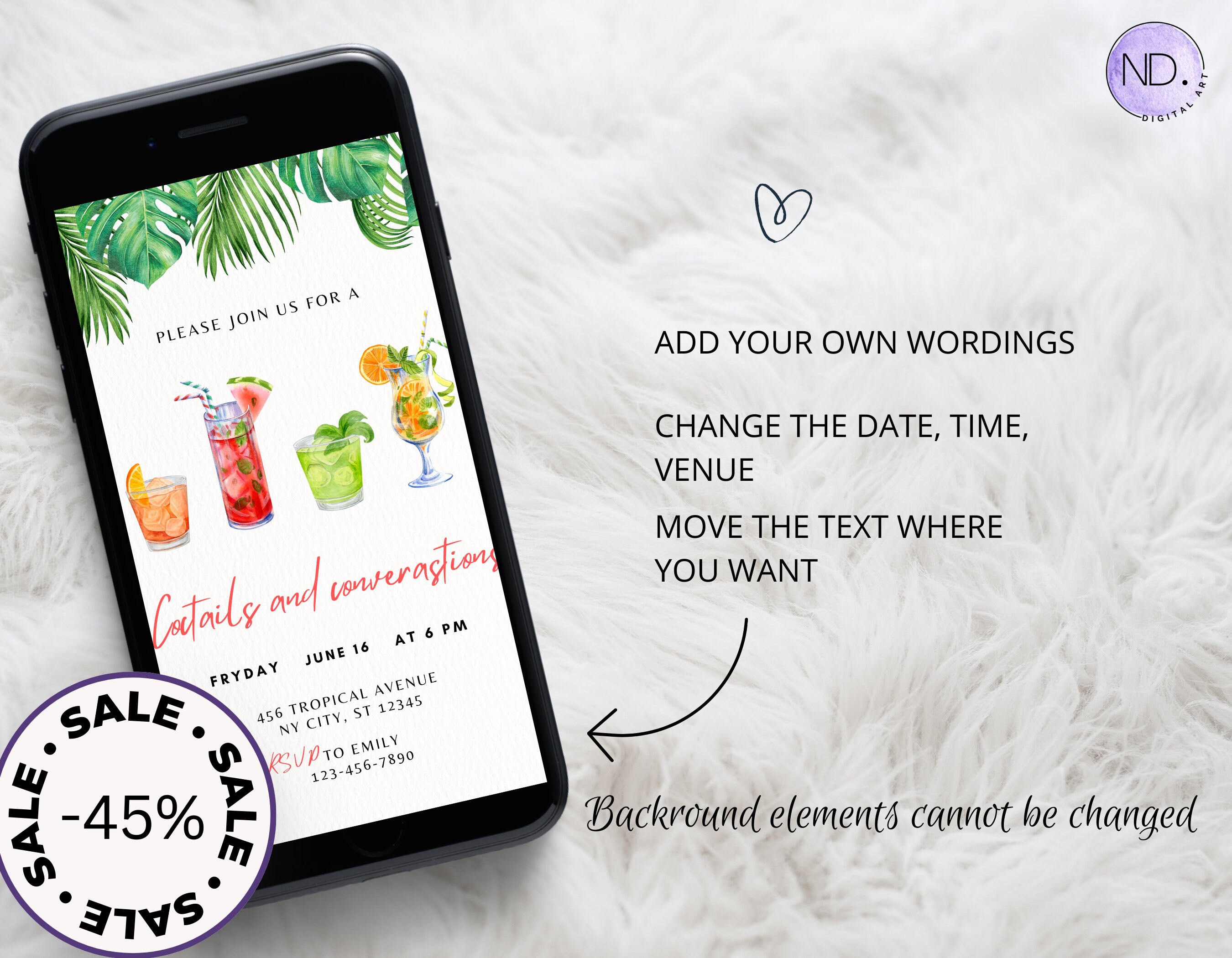 Cocktails and Conversations Editable Invitation Template, Summer Party ...