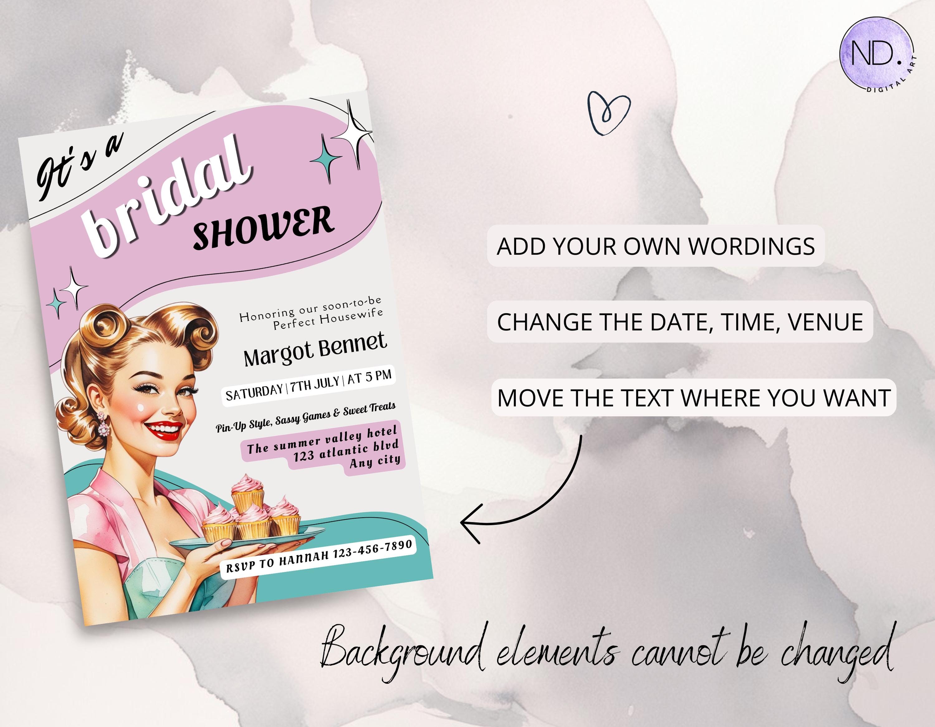 Retro Housewife Bridal Shower Invitation, 1950s Pin up Template ...