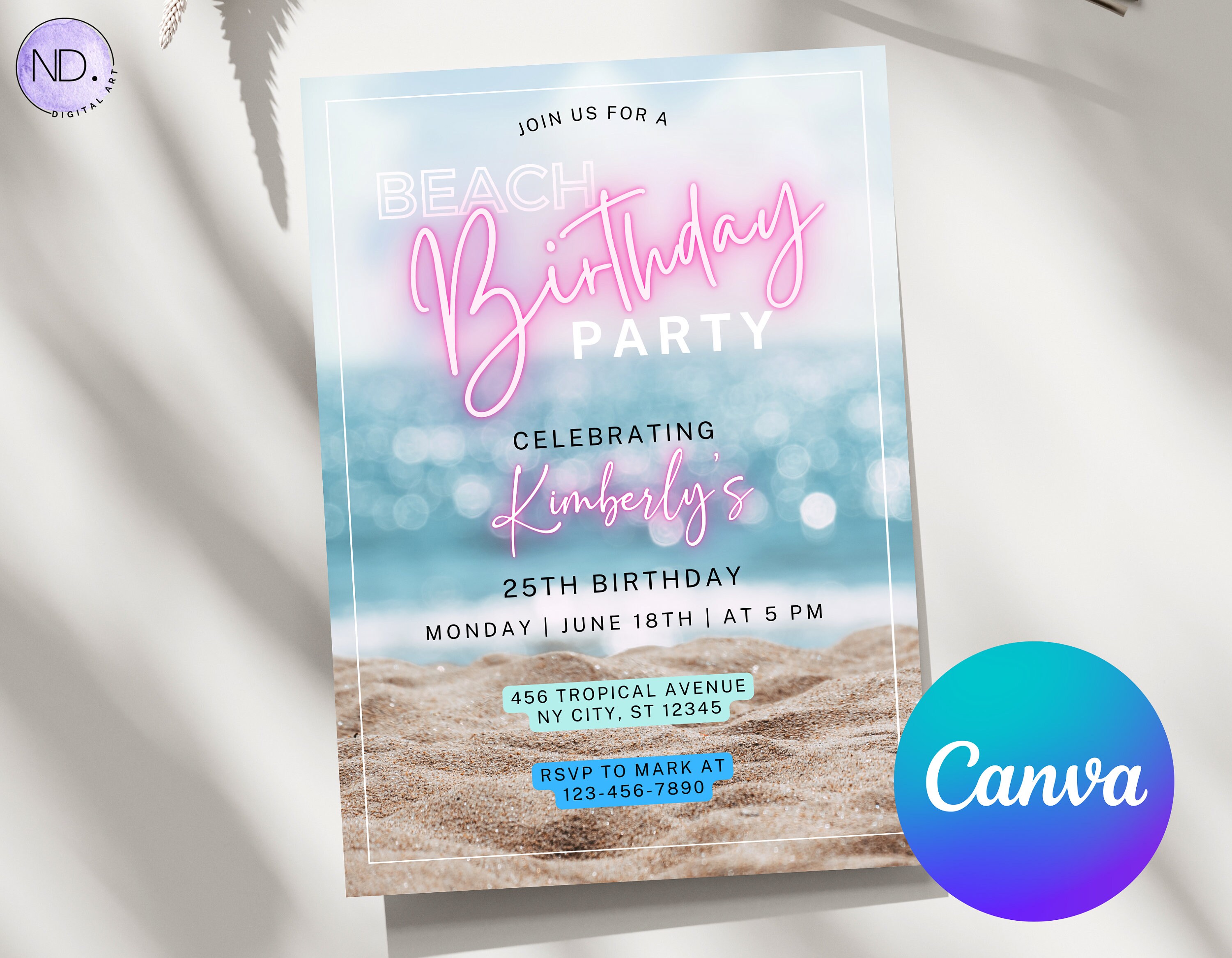 EDITABLE Beach Birthday Party Invitation, Summer Ocean Party Invite ...