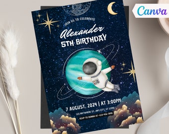 Digital Outer Space Birthday Invitation Template, Editable Planets ...
