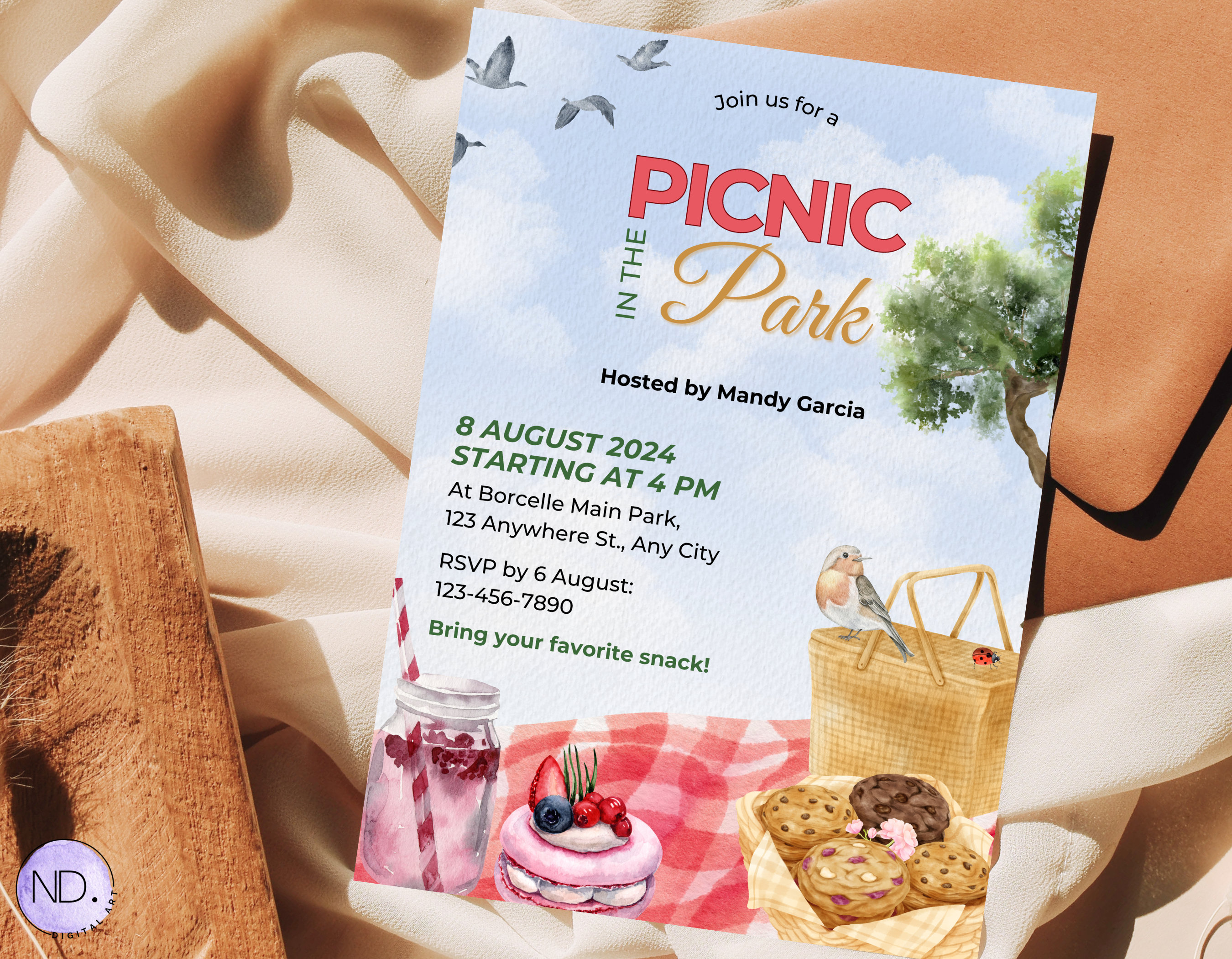 Picnic in the Park Invitation Template, Editable Park Birthday Invite ...