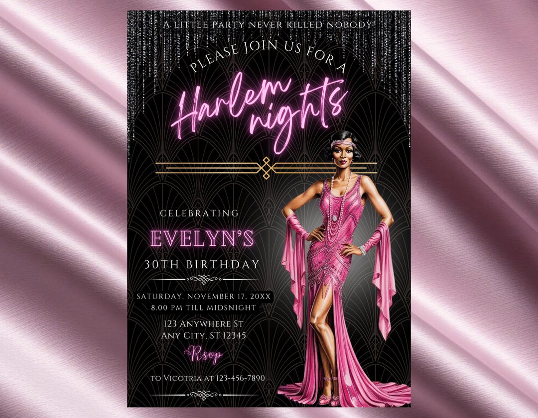 Fuchsia Harlem Nights Invitation, Art Deco, Roaring 20s Gatsby Party ...