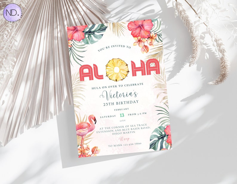 Editable Aloha Birthday Invitation, Hawaiian Birthday Invitation ...