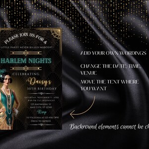 Emerald Harlem Nights Invitation, Editable Gatsby Birthday Party Invite ...
