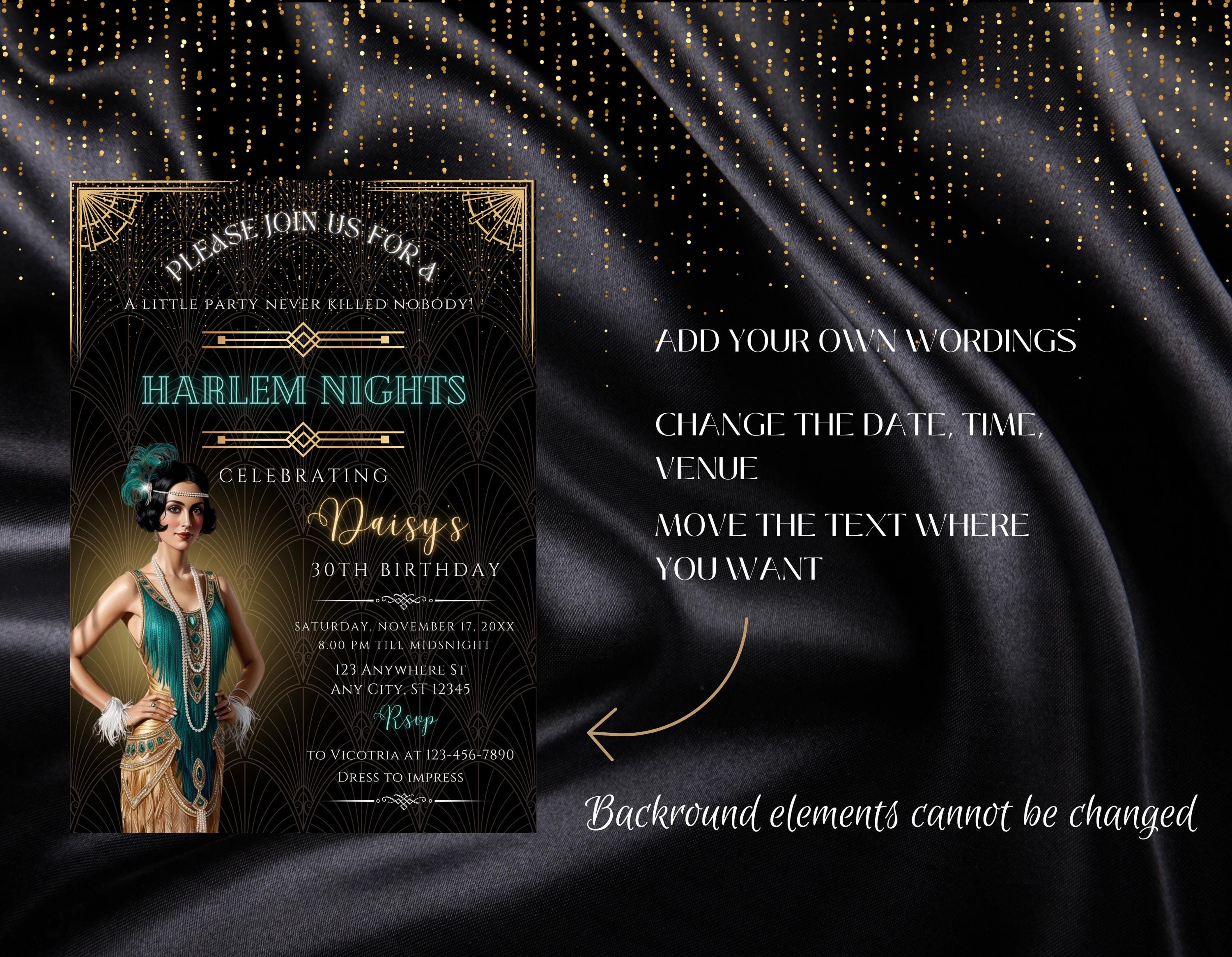 Emerald Harlem Nights Invitation, Editable Gatsby Birthday Party Invite ...
