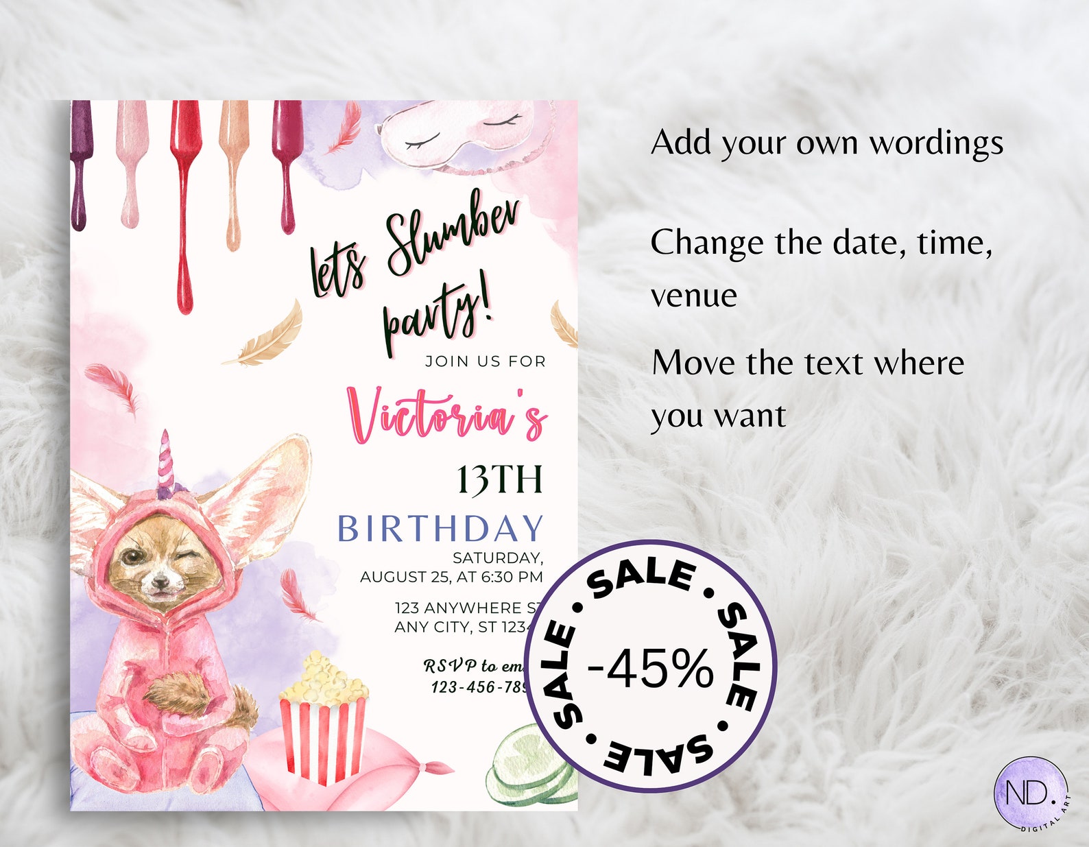 Editable Slumber Party Birthday Invitation Slumber Birthday Invite
