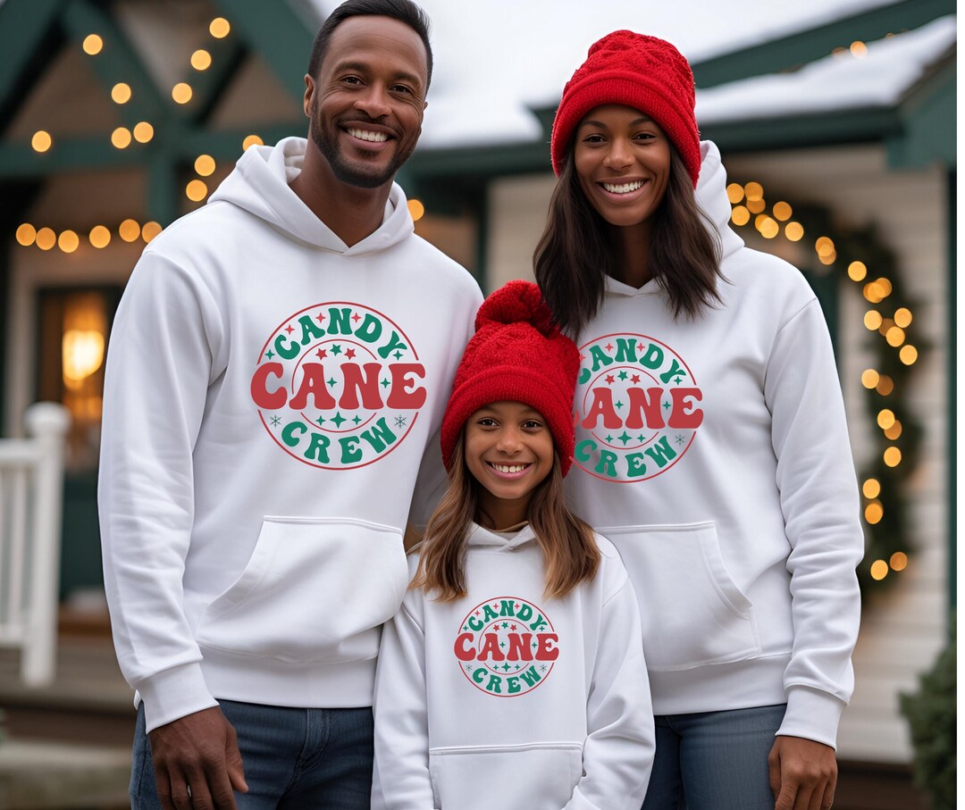 Candy Cane Crew Kids Hoody Hoodie Jumper Top Adults Family Matching ...