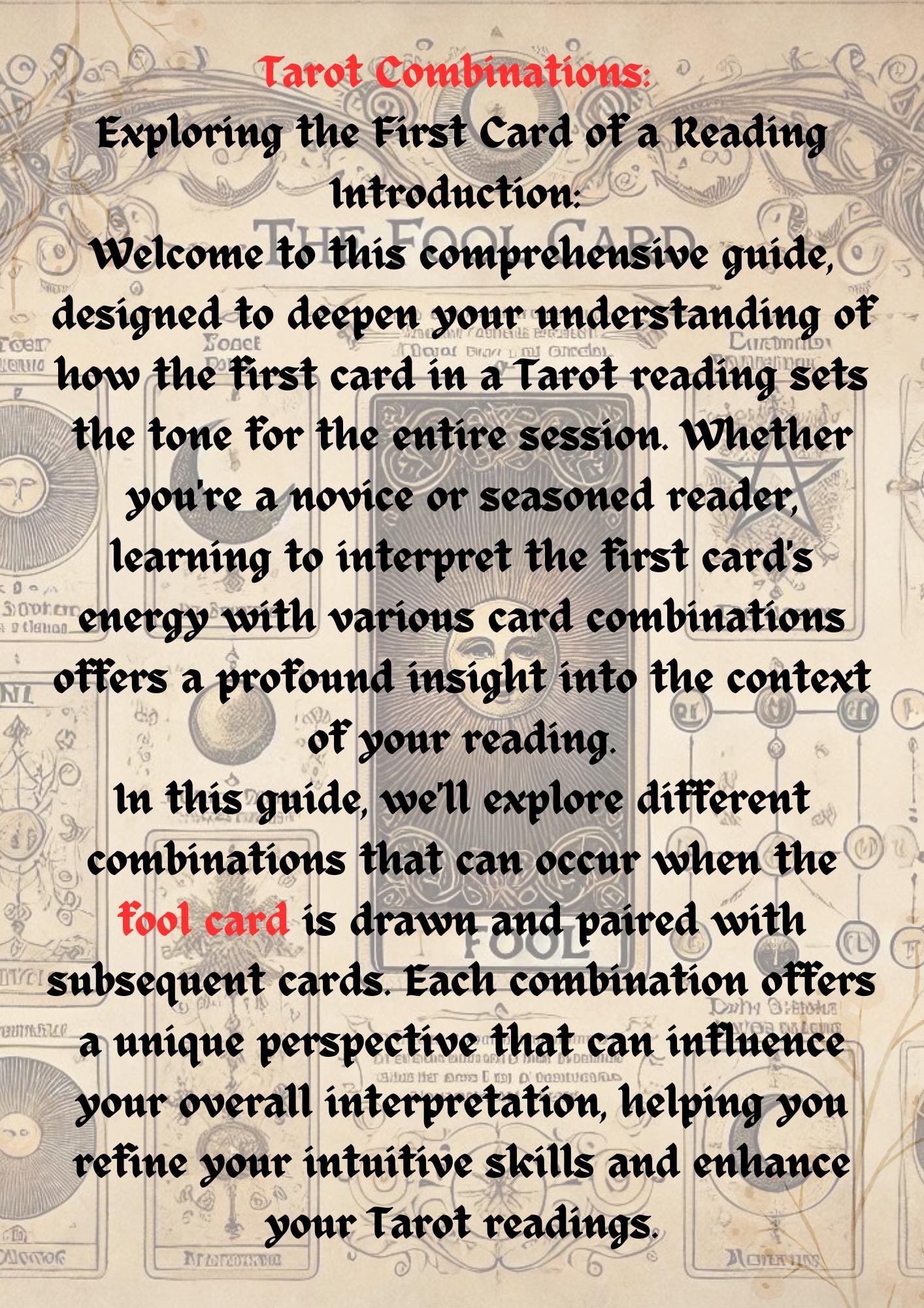 Tarot Fool Card Combinations | A4 Printable Guide | Digital Download - Etsy