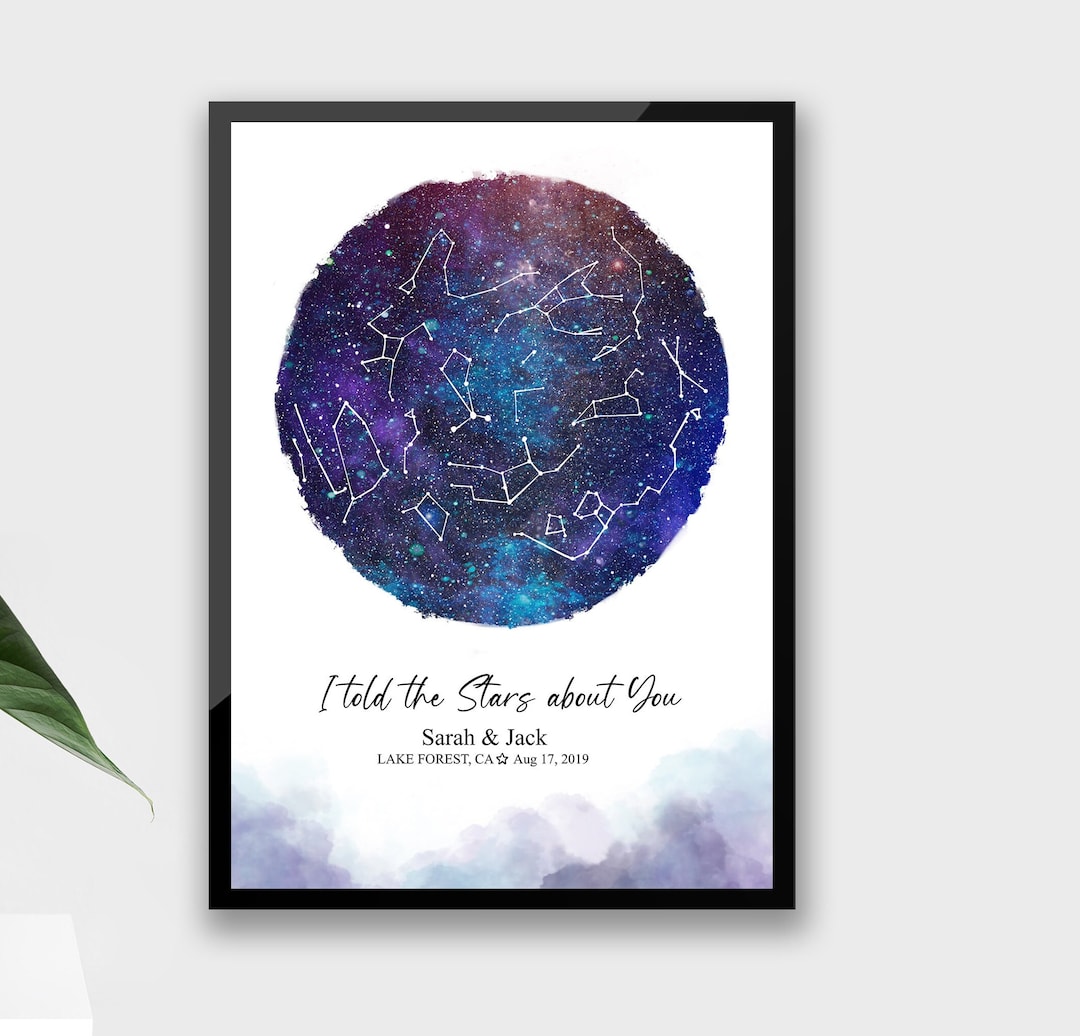 Personalized Constellation Map, Custom Night Sky Print, Celestial Map ...
