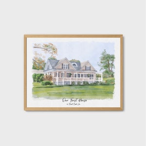 Hand Drawn Watercolor House Portrait From Photo, Drawing Freehand First ...