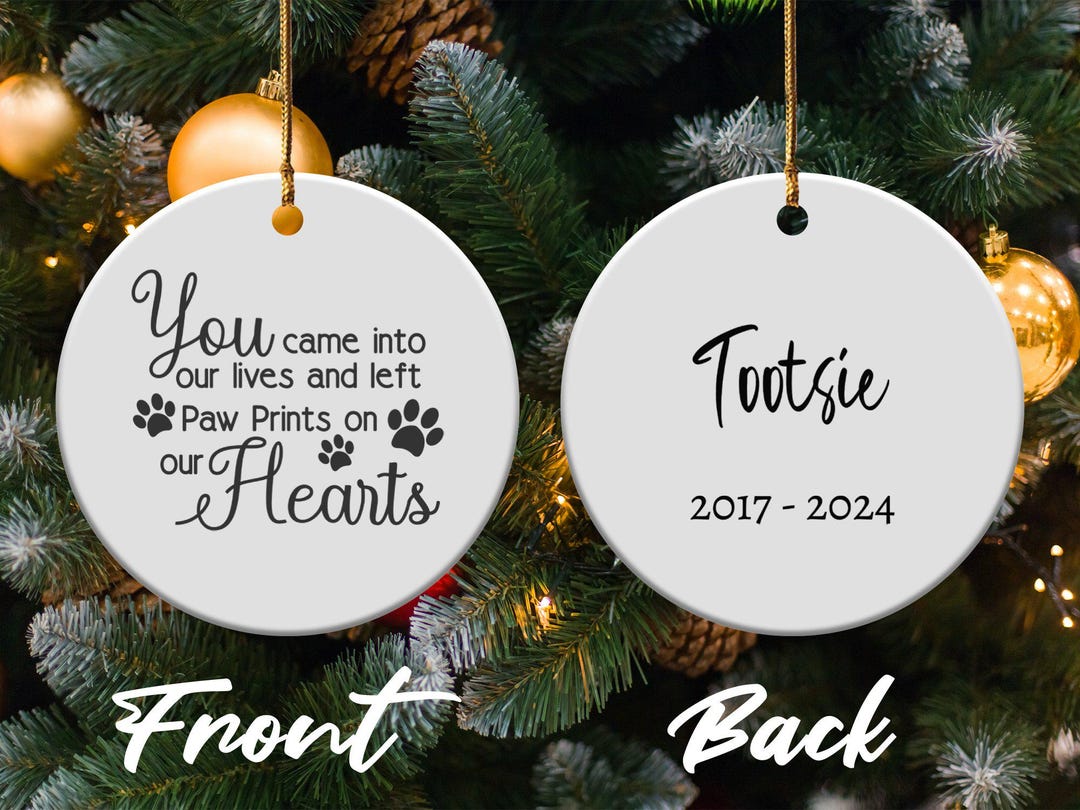 Pet Memorial Ornament Double Sided Paw Prints on Hearts Keepsake ...