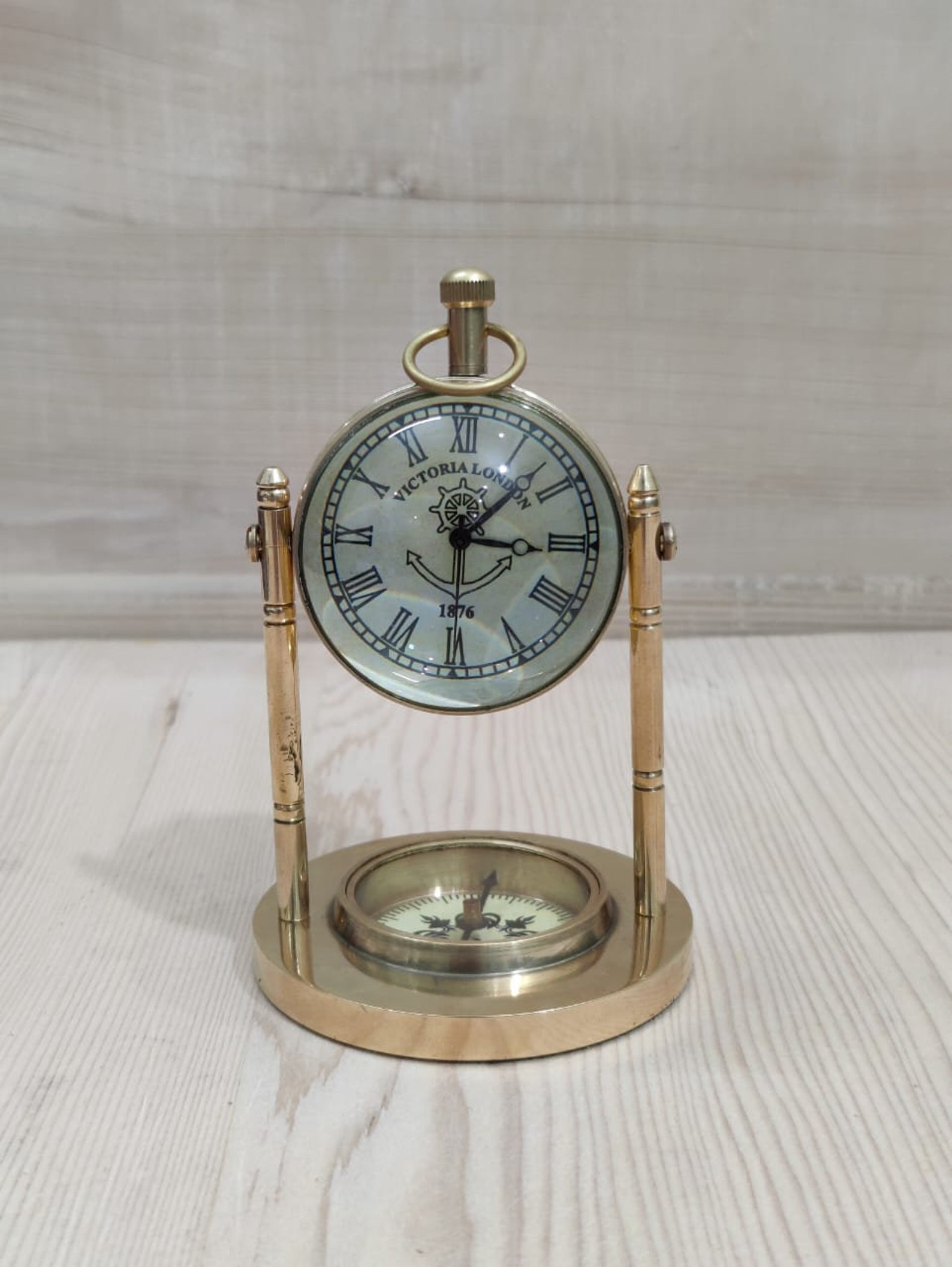 Antique Reversible Brass Table Clock With Compass Nautical Maritime ...