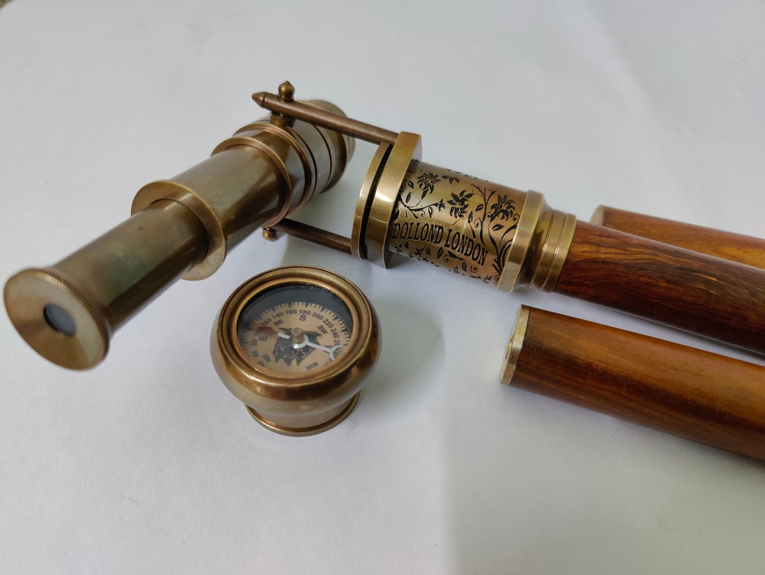 Vintage Brass Engraved Walking Cane With Compass and Telescope Nautical ...