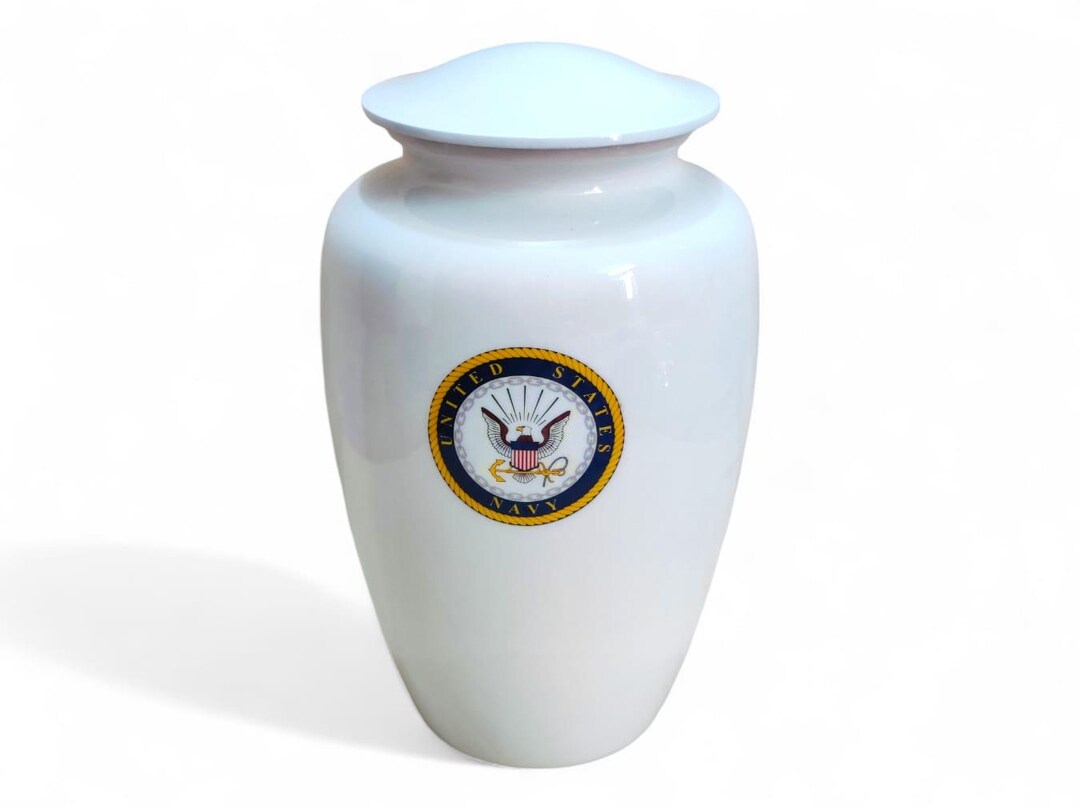 White Cremation Urn - Navy Military Urn for Human Ashes – Cremation ...