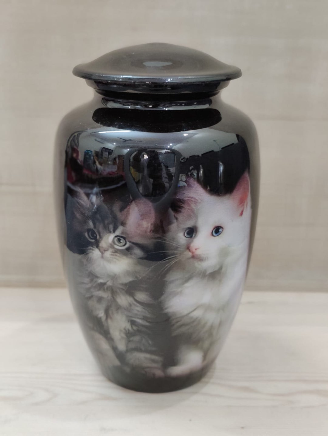 Hand-painted Cat Design Cremation Urn for Ashes: Aluminum Memorial Urn ...