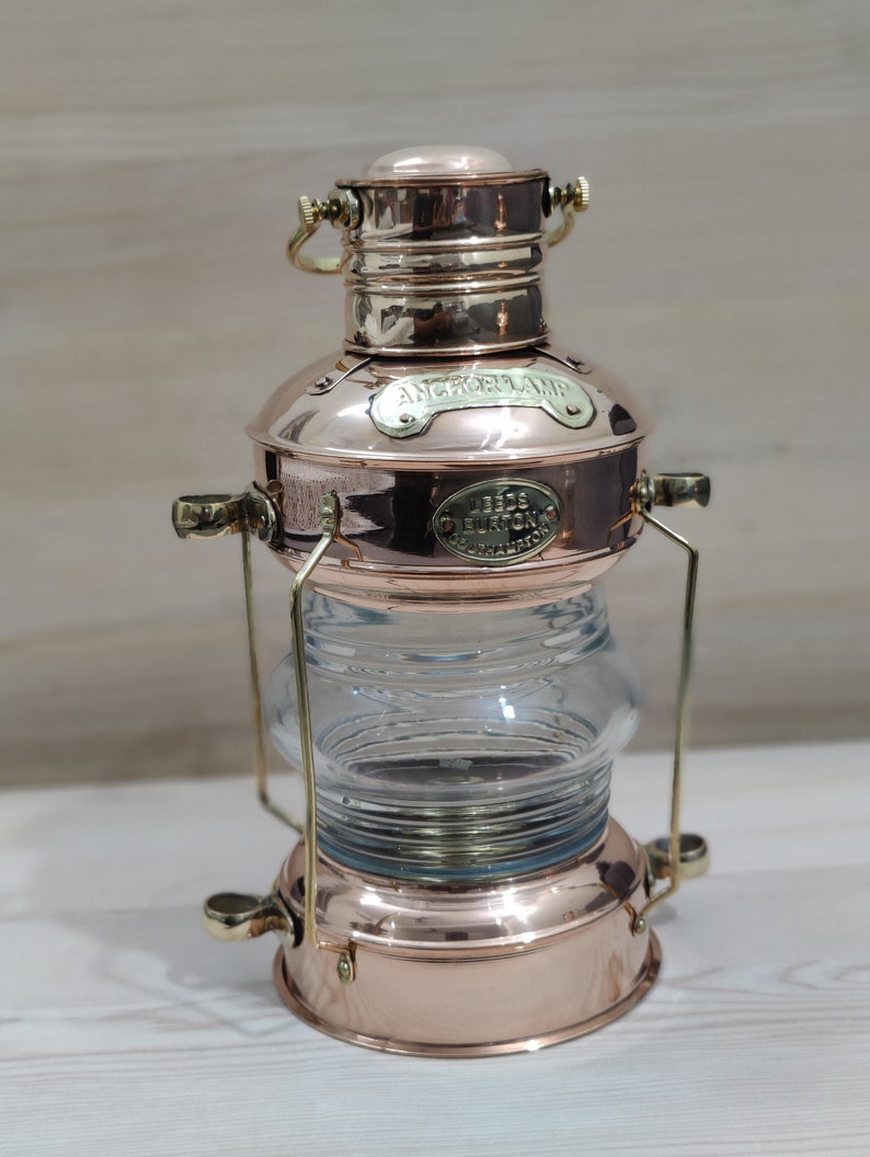Set of 2 Brass & Copper Anchor Oil Lamp Nautical Maritime Ship Lantern ...