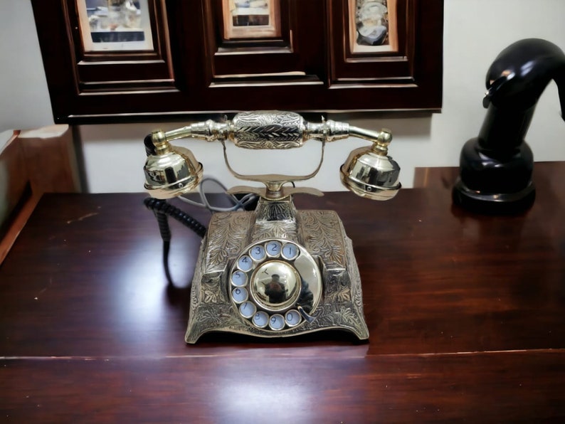 Vintage Gold Telephone Working Brass Rotary Phone Antique Look Retro ...