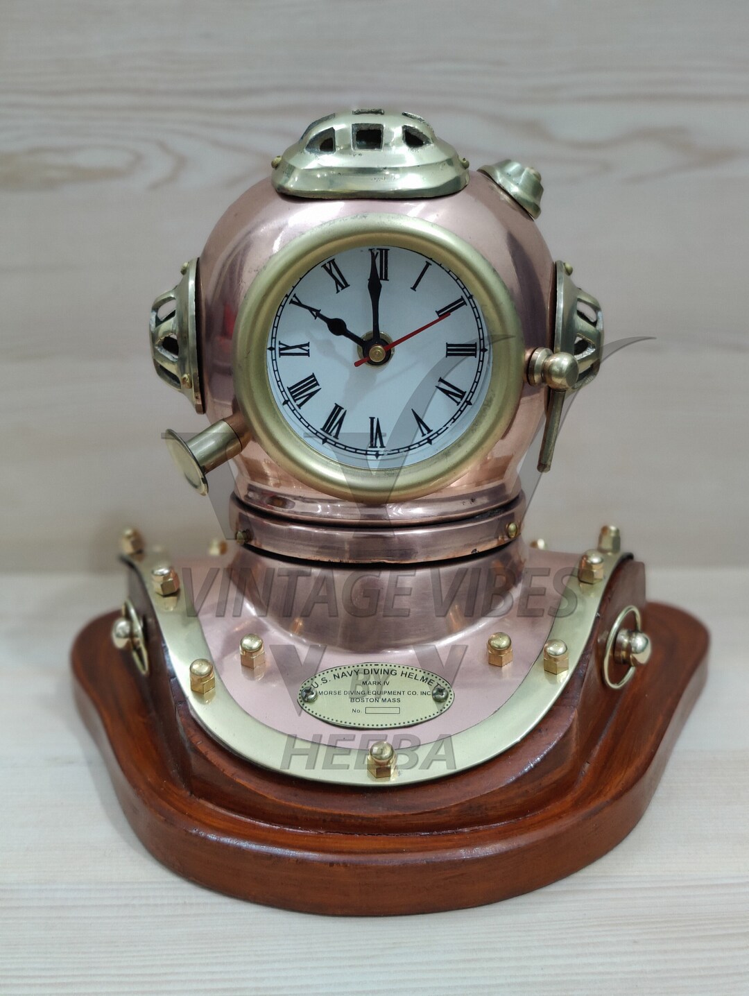 Diving Helmet Clock Nautical Decor Dive Statue Antique Copper Finish ...