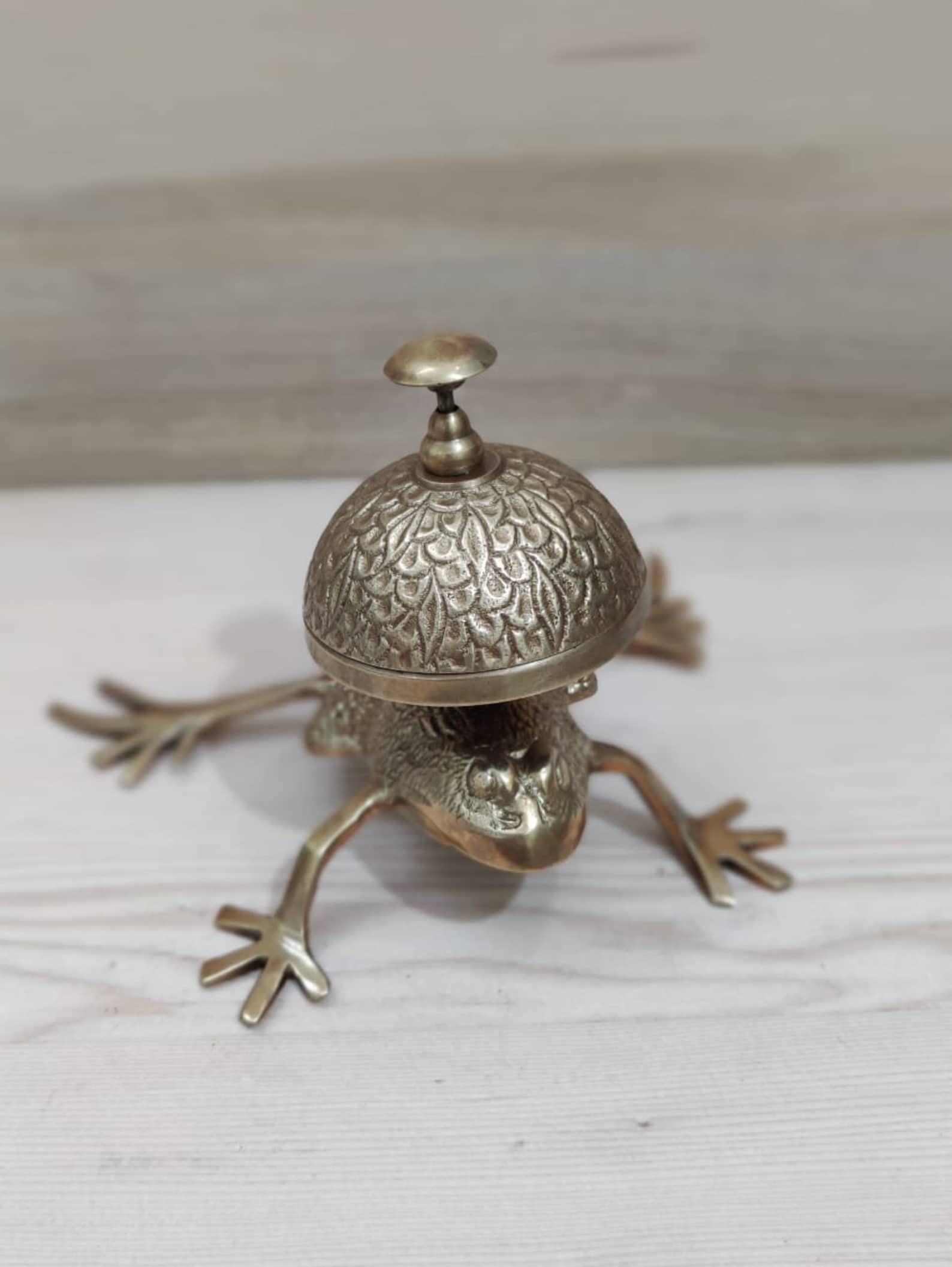 Antique Brass Desk Bell Frog Design Bell Golden Table Bell, Office Bell ...