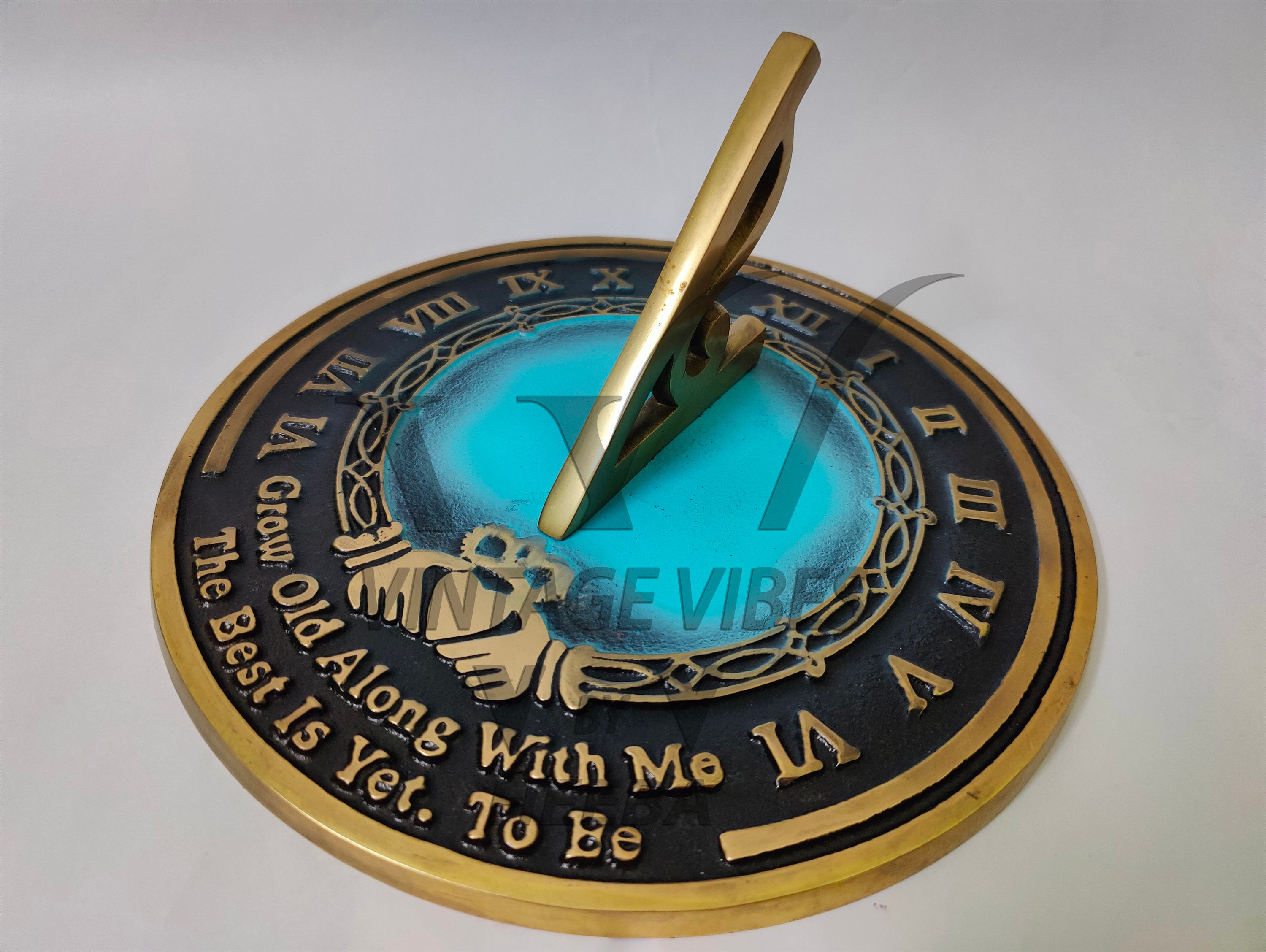 10 Large Brass Garden Sundial Engraved Grow Old With Me, Brass Wedding ...