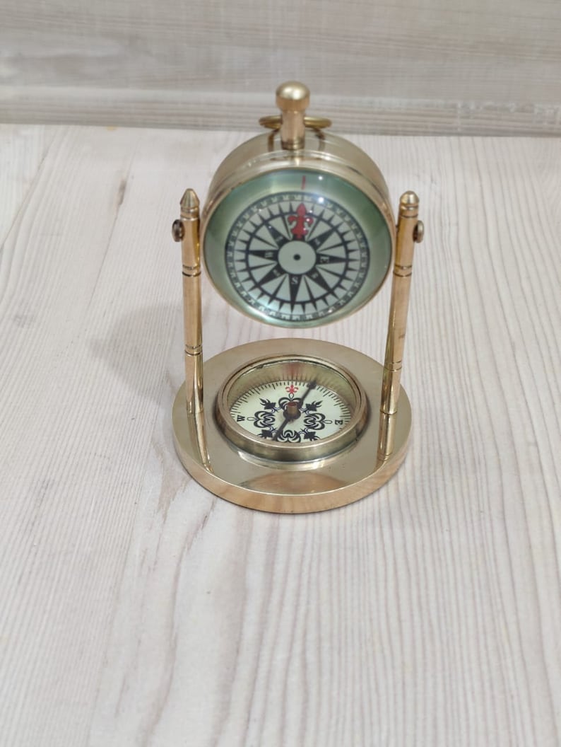 Antique Reversible Brass Table Clock With Compass Nautical Maritime ...