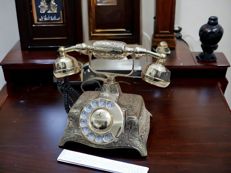 Vintage Gold Telephone Working Brass Rotary Phone Antique Look Retro ...
