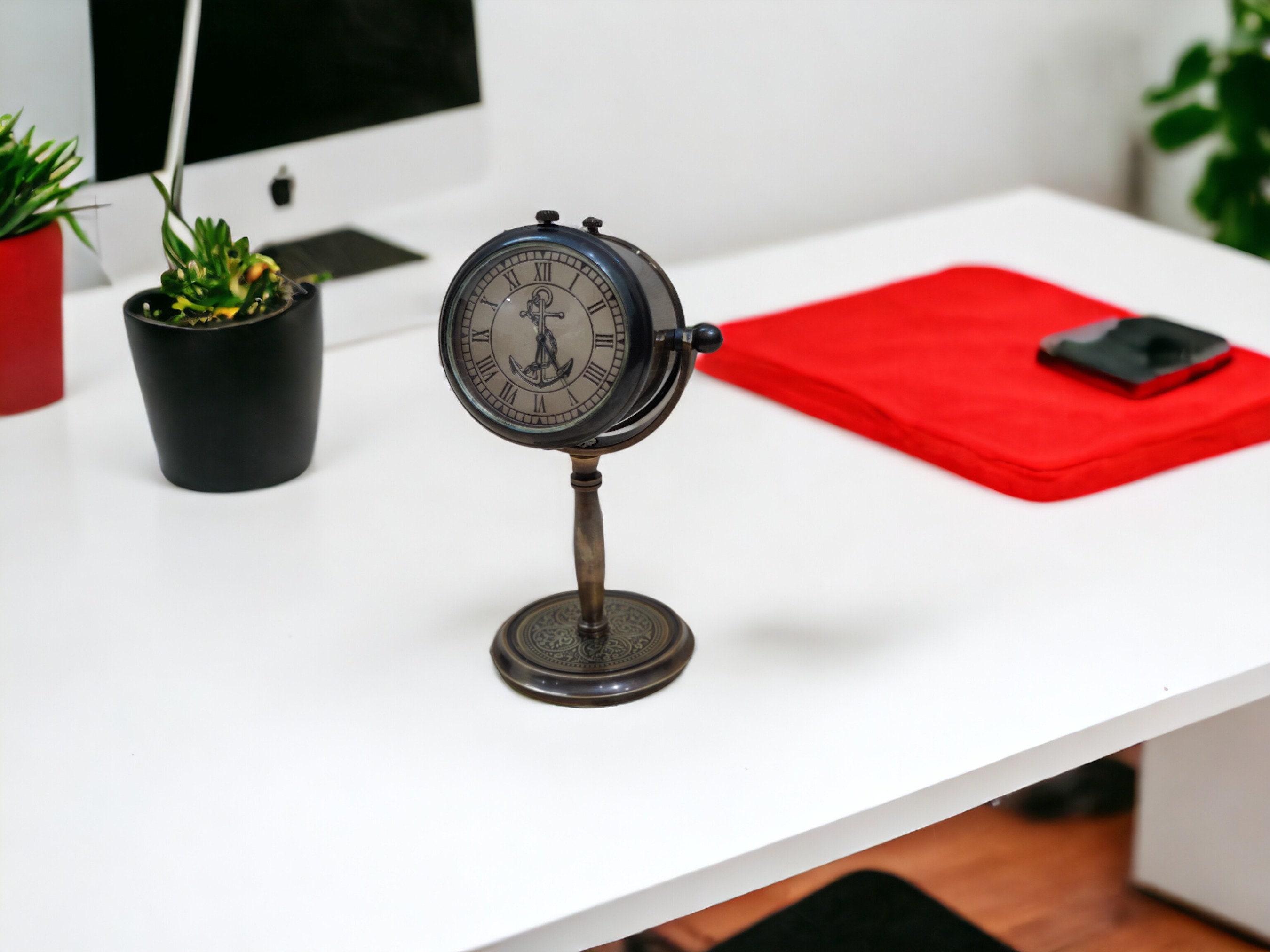 Reversible Elegant Brass Table Clock Trophy Style Desk Clock for Office ...
