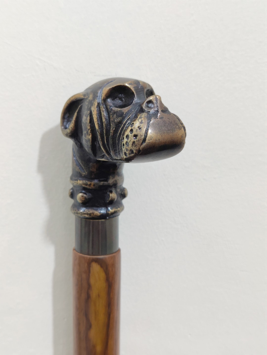 Wooden Walking Stick With Antique Brass Dog Design Head Handle - Cane ...