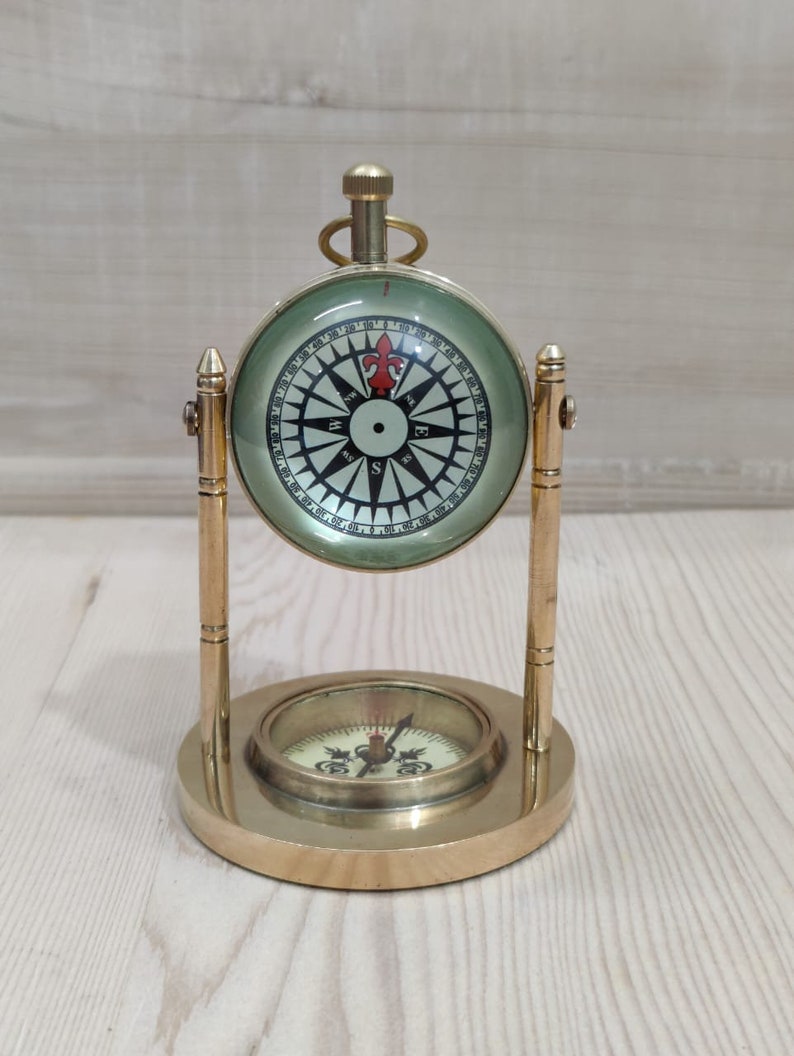 Antique Reversible Brass Table Clock With Compass Nautical Maritime ...