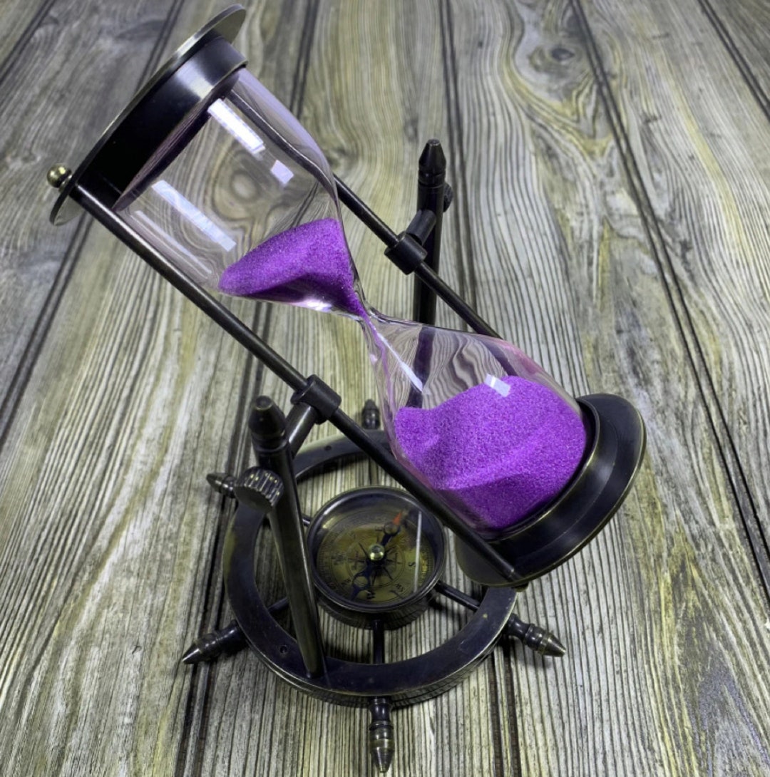 Handmade Solid Brass Stand Revolving Sand Timer Hourglass Old Clock ...
