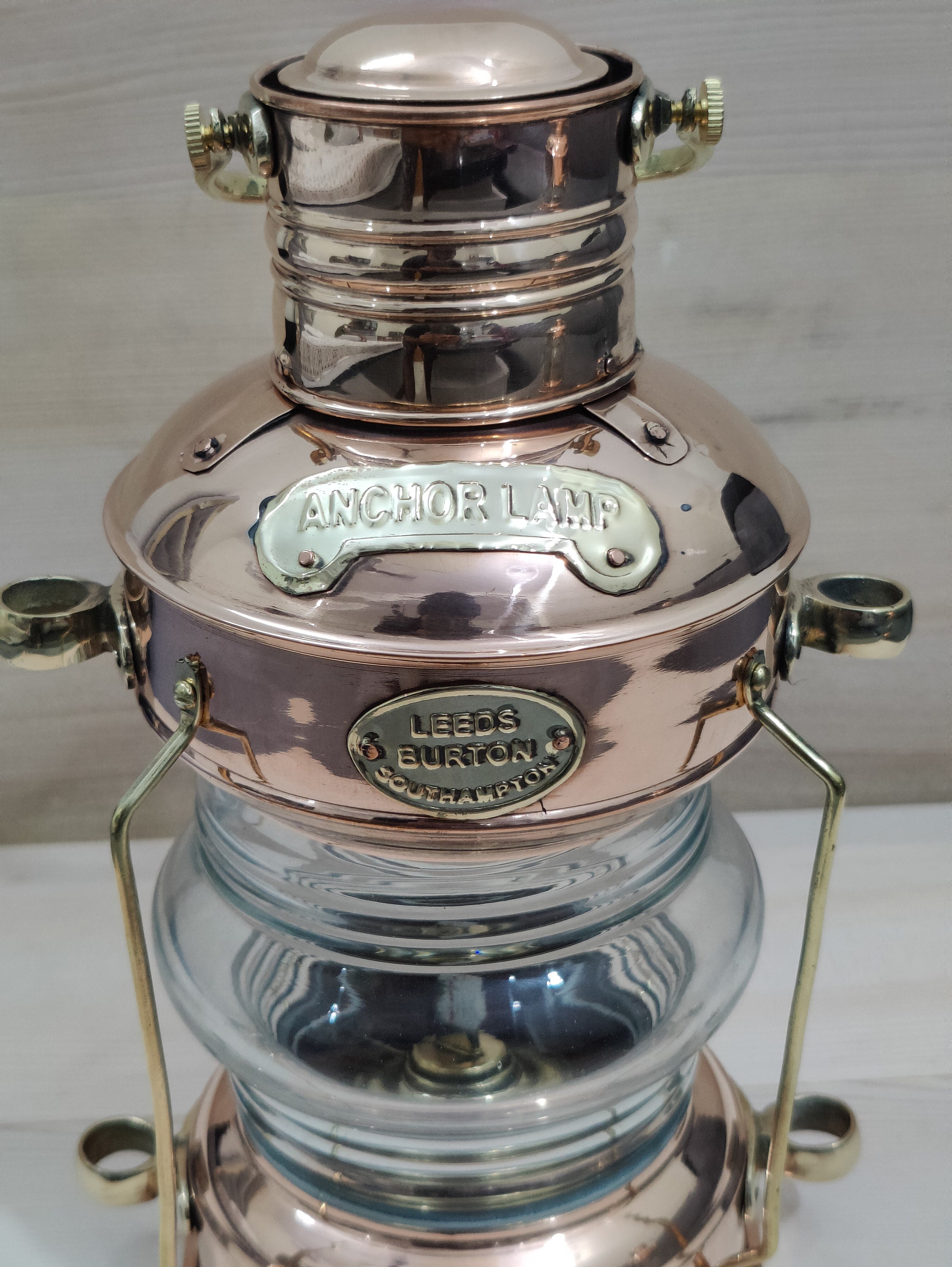 Set of 2 Brass & Copper Anchor Oil Lamp Nautical Maritime Ship Lantern ...