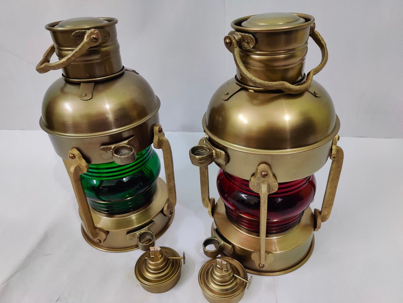 Set of 2 Antique Anchor Oil Lamp, Vintage Marine Lantern, Nautical Ship ...