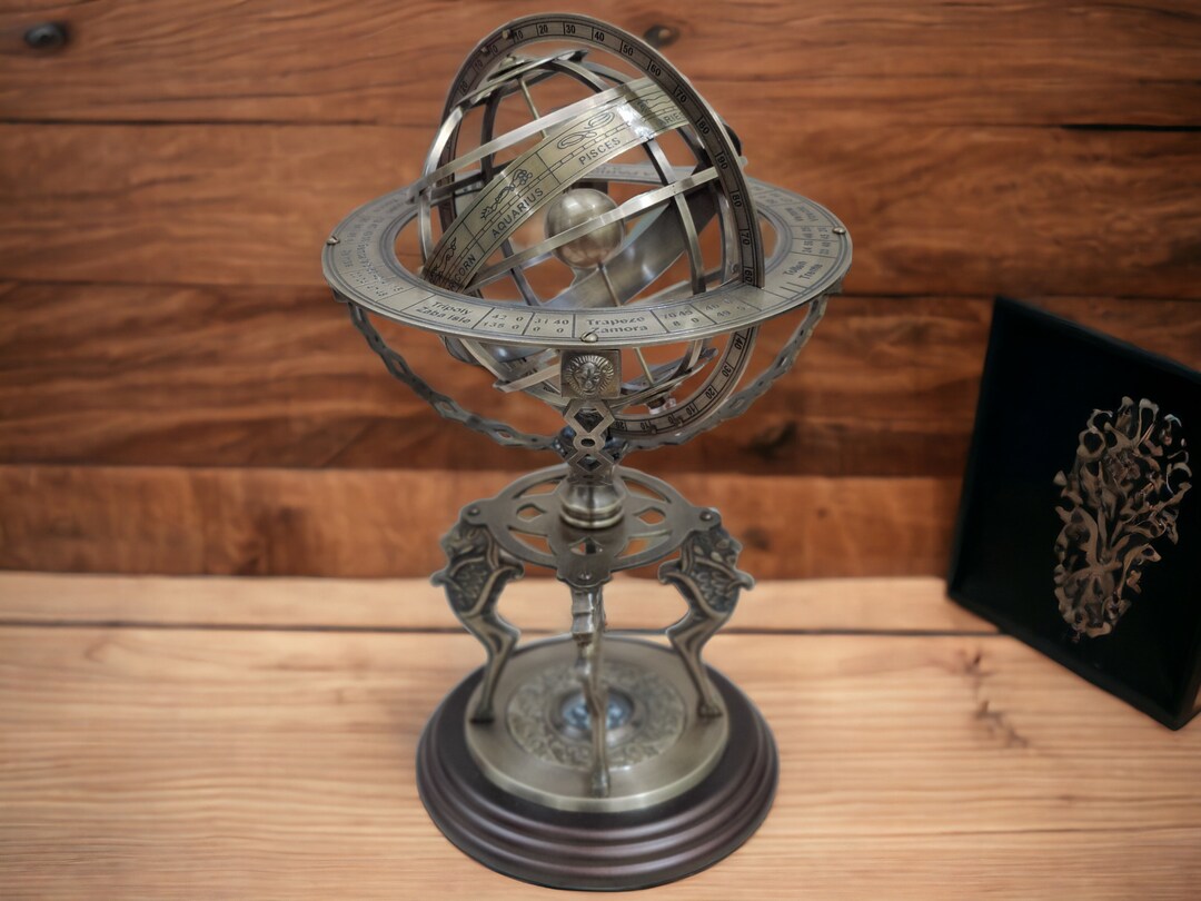 Brass Armillary Sphere on Wooden Base With Working Direction Compass ...